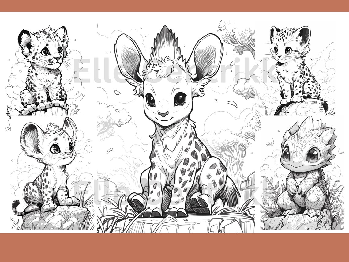 Beautiful Baby Animals Coloring Pages Set of 20 Pages Digital Download ...