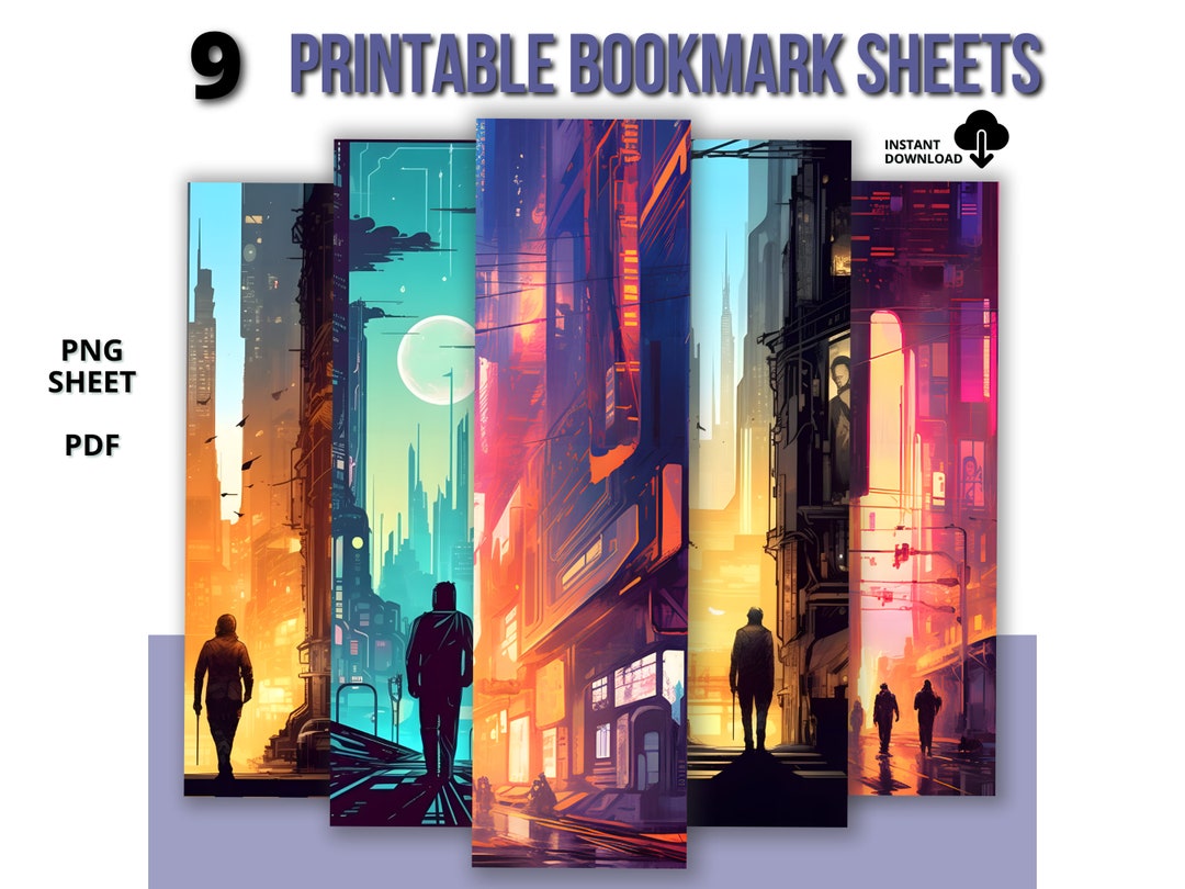 Colorful Cyberpunk City Bookmark Set 9 Bookmark Pages Digital Download ...
