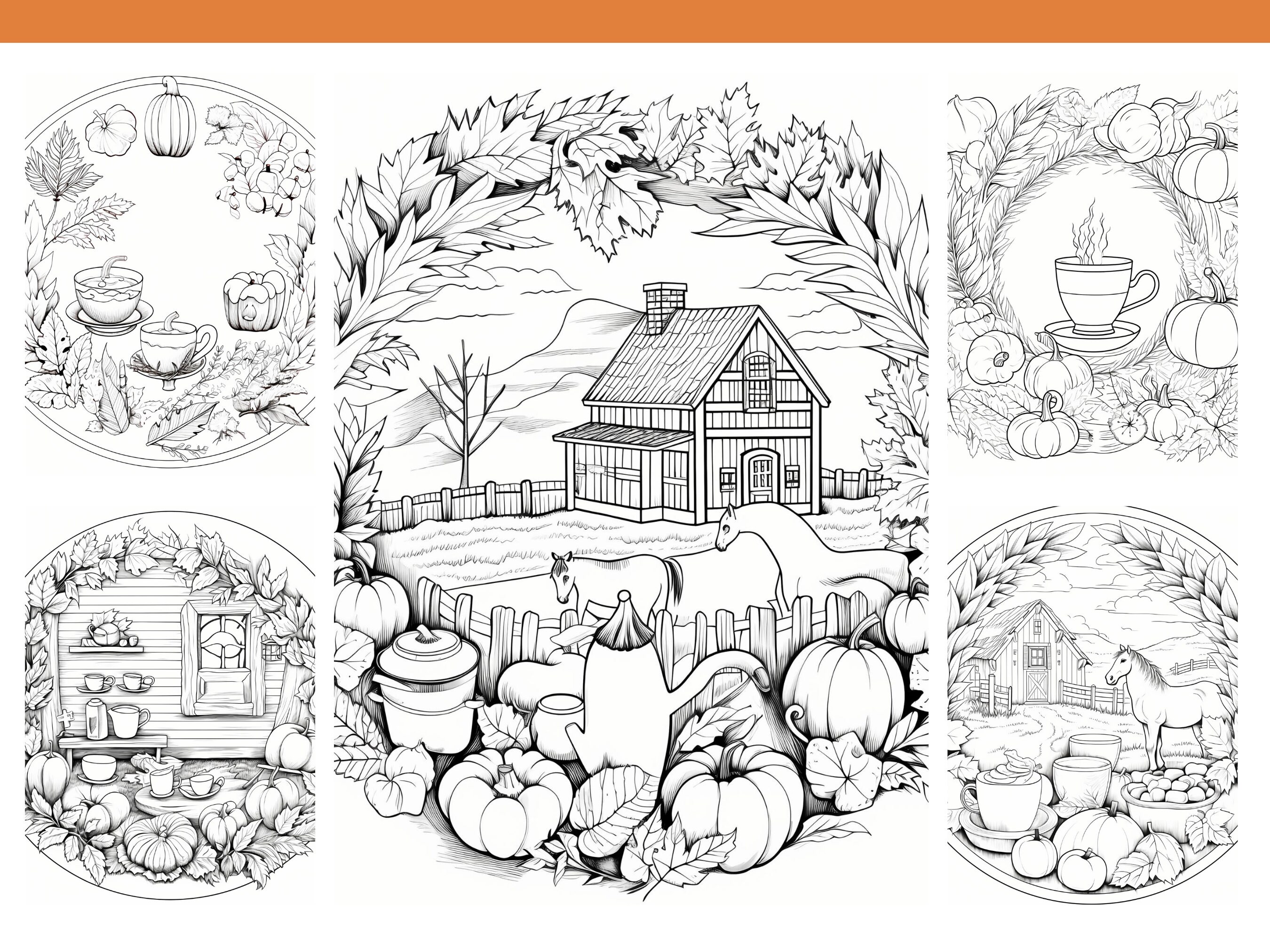 Fall Harvest Coloring Book/40 Coloring Pages to Relax and Unwind ...