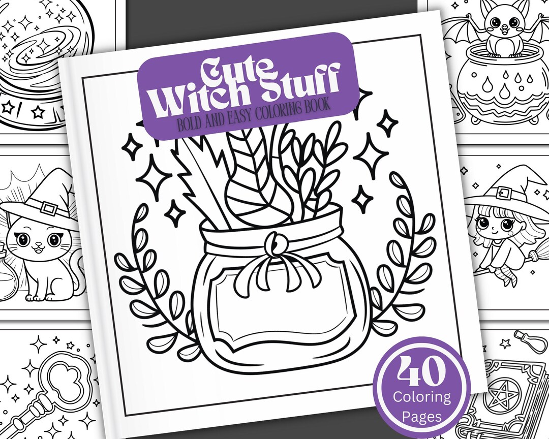 Bold and Easy Cute Witchy Stuff Coloring Book/40 Coloring Pages/digital ...