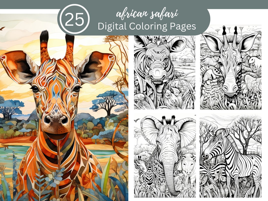 African Safari Coloring Book Fun for All/25 Coloring Pages to Relax and ...