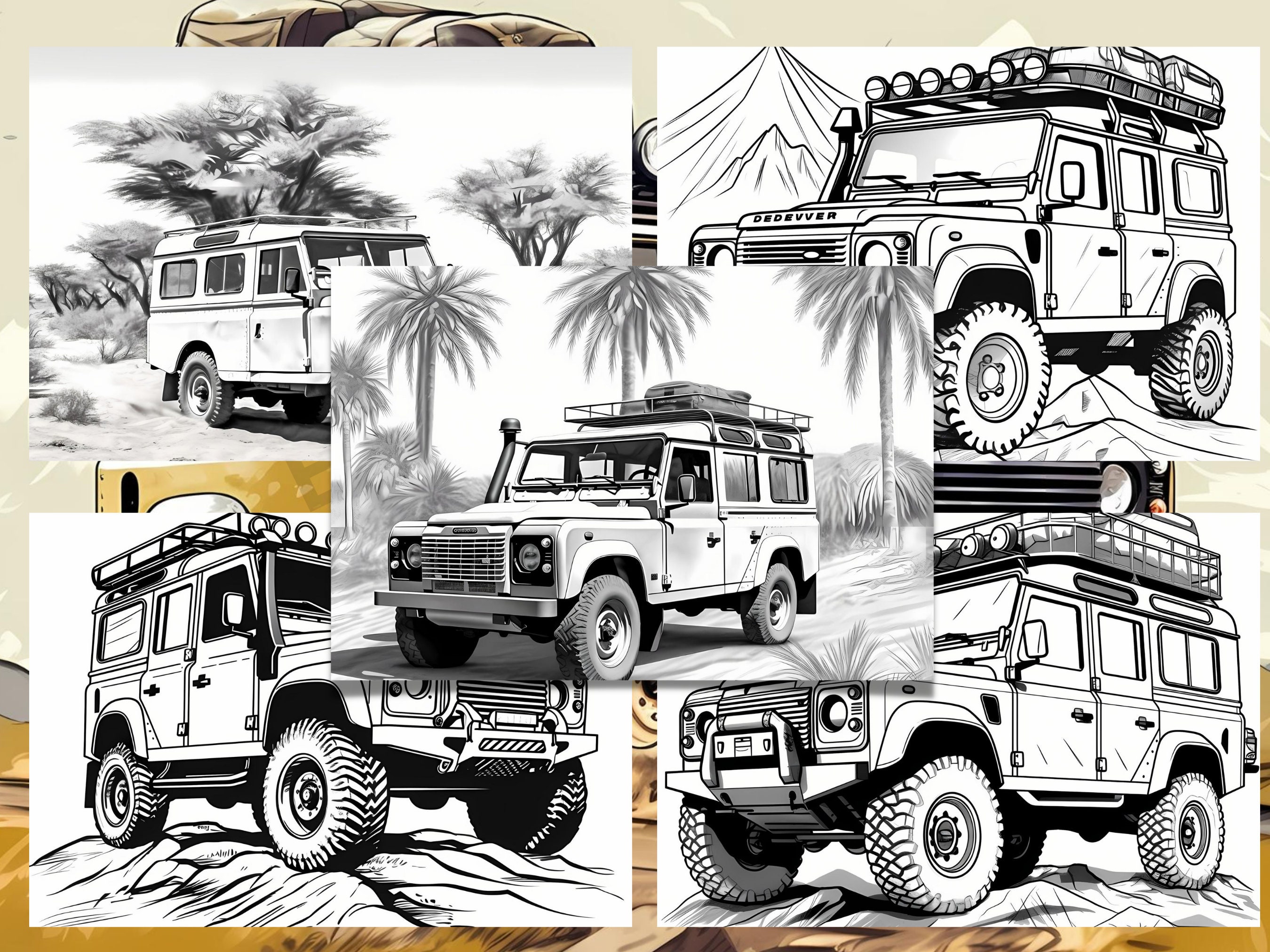 50 Land Rovers Coloring Pages Set Digital Download - Etsy