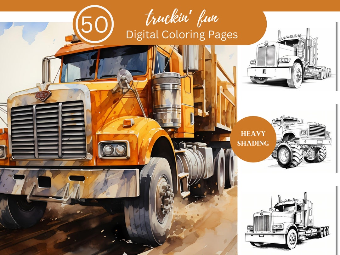 Truckin' Fun Coloring Book/50 Coloring Pages/digital Download/coloring ...