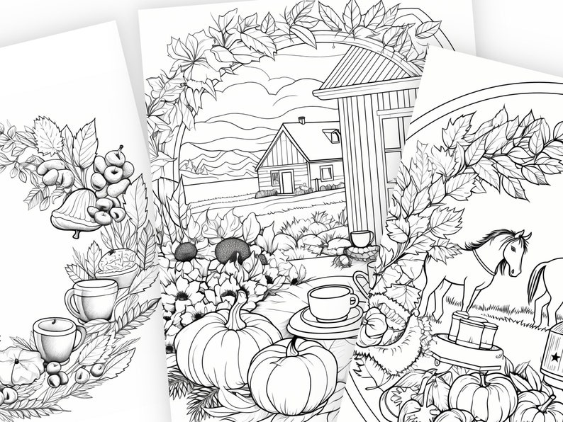 Fall Harvest Coloring Book/40 Coloring Pages to Relax and Unwind ...
