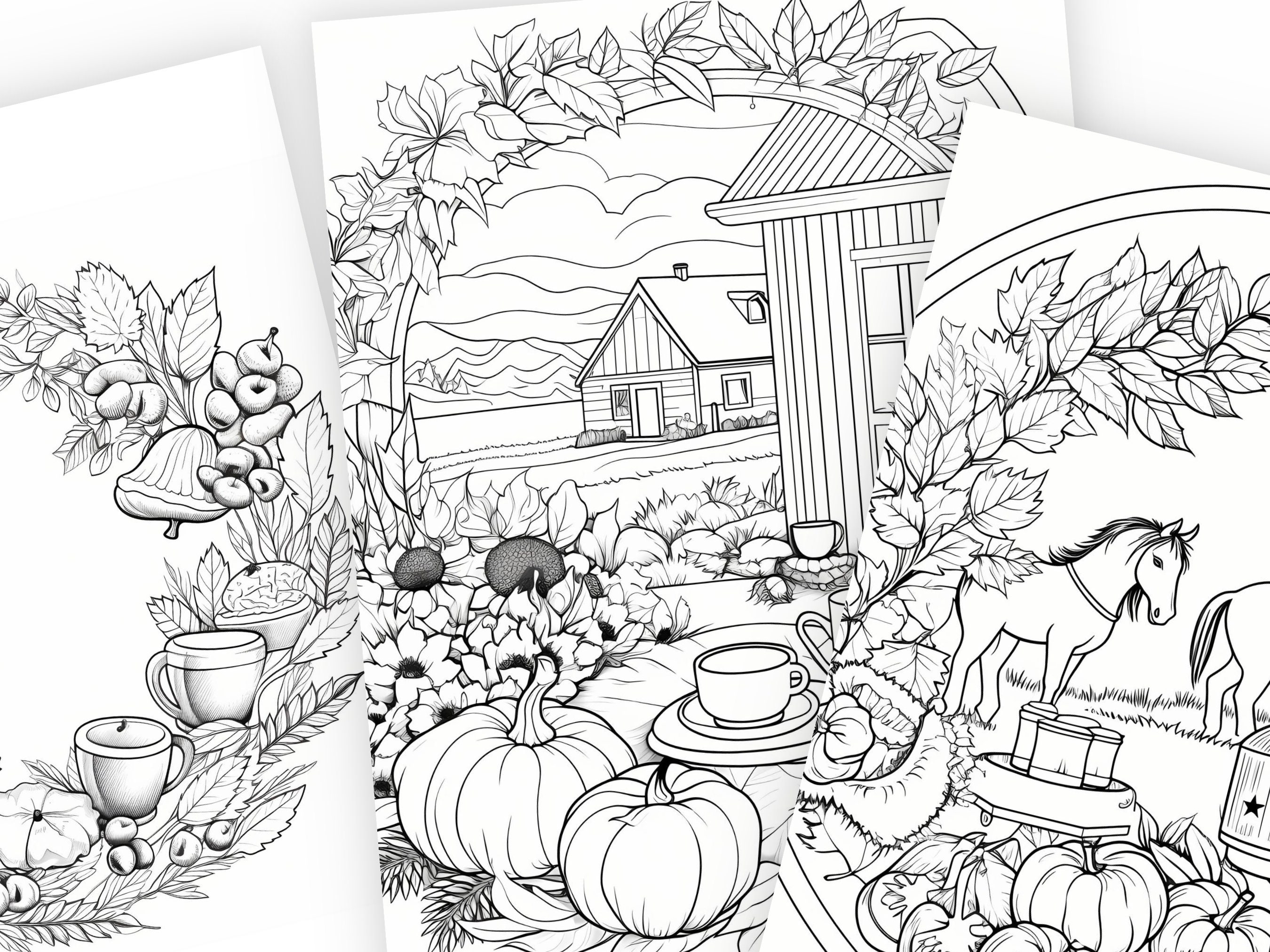 Fall Harvest Coloring Book/40 Coloring Pages to Relax and Unwind ...