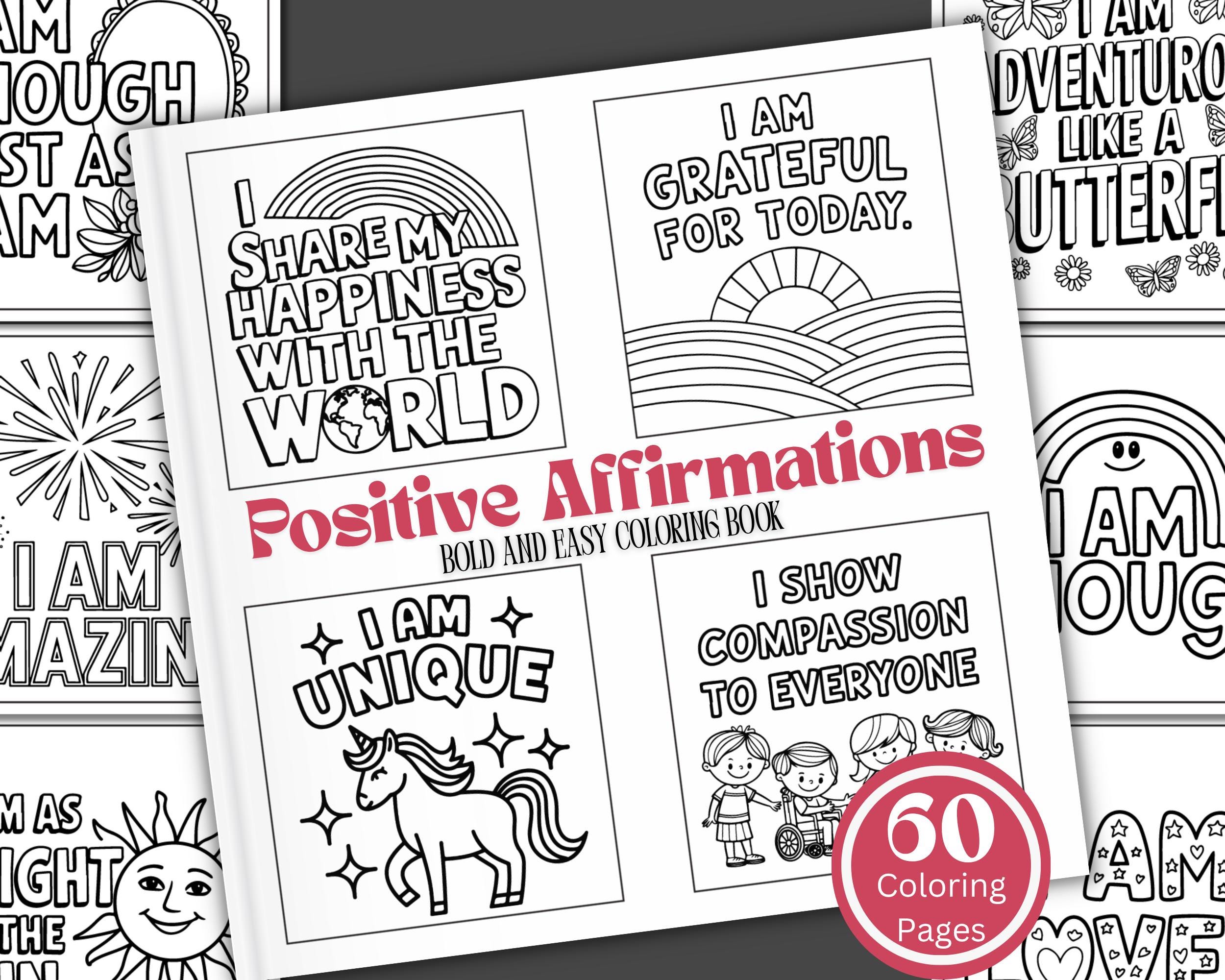 Positive Affirmations Coloring Book: 60 Bold Pages (digital Download ...