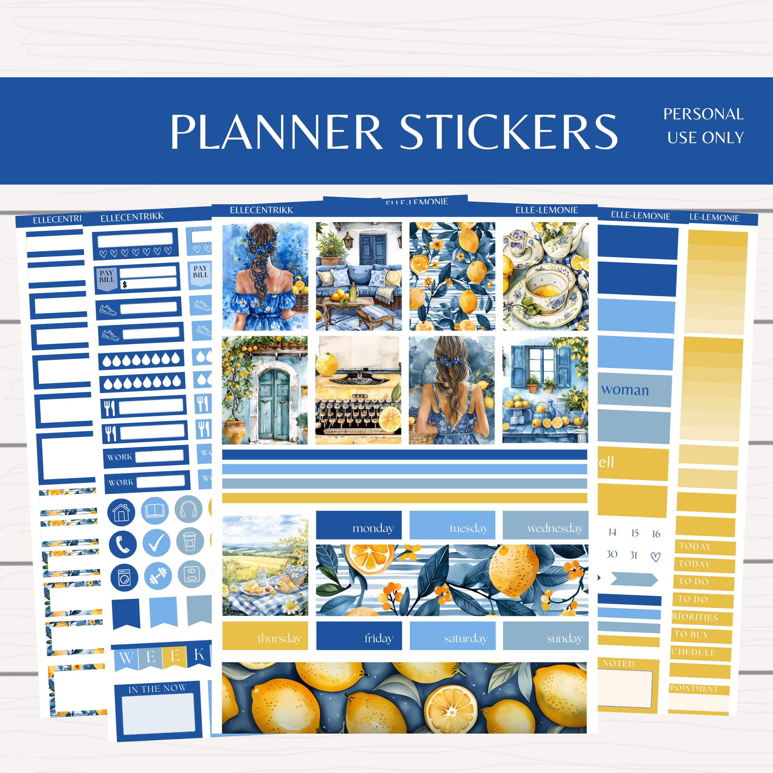 Elle-lemonii/5 Printable Digital Planner Stickers/ec Vertical Planner ...