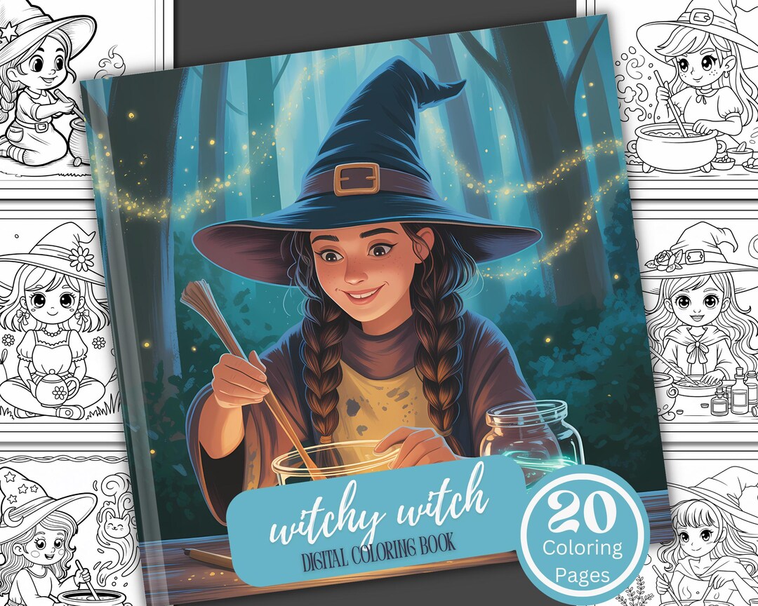 Witchy Witch Coloring Book/20 Coloring Pages/digital Download/kawaii ...