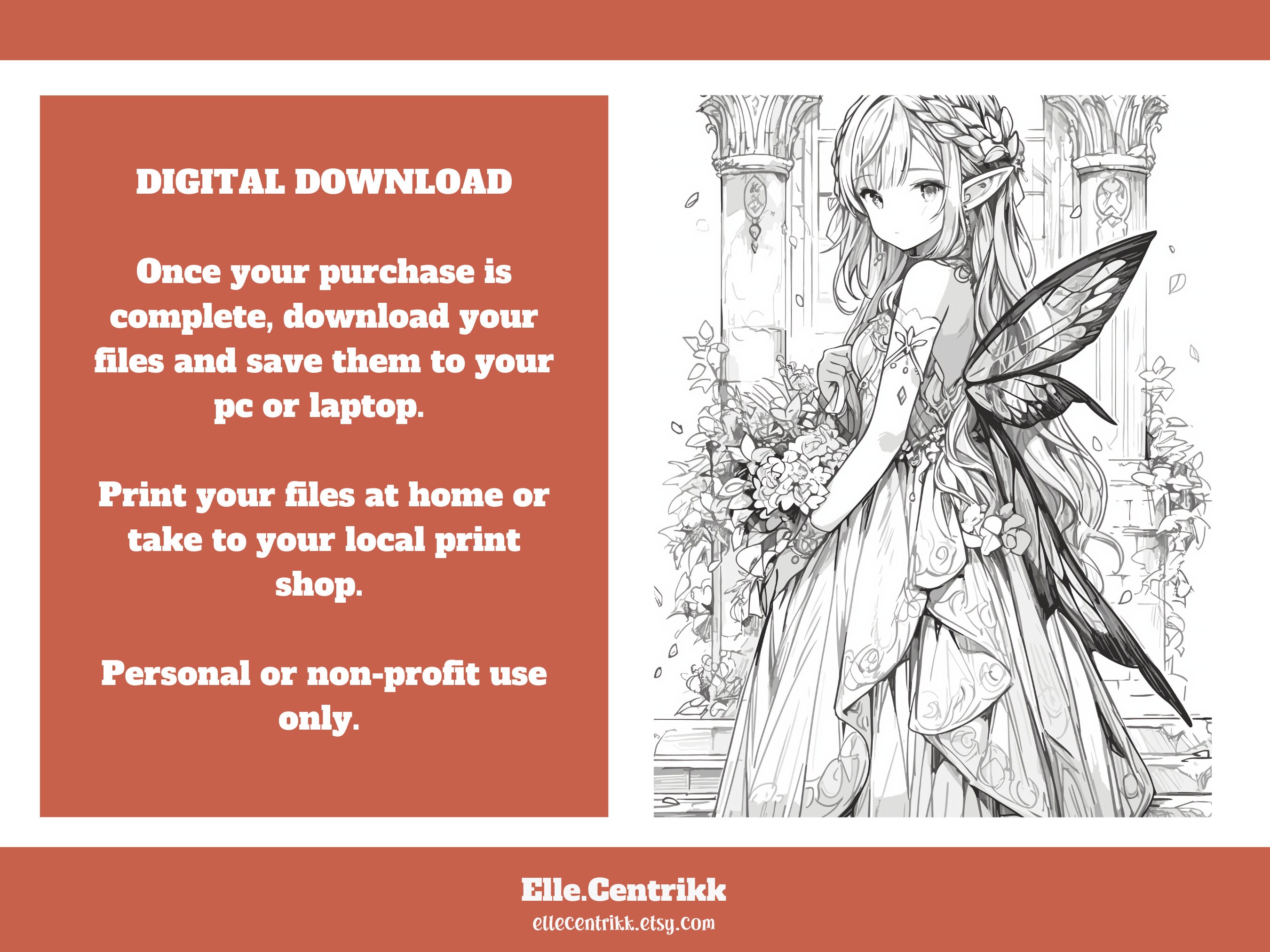 20 Beautiful Enchanting Fantasy Light Fairy Coloring Pages Digital ...