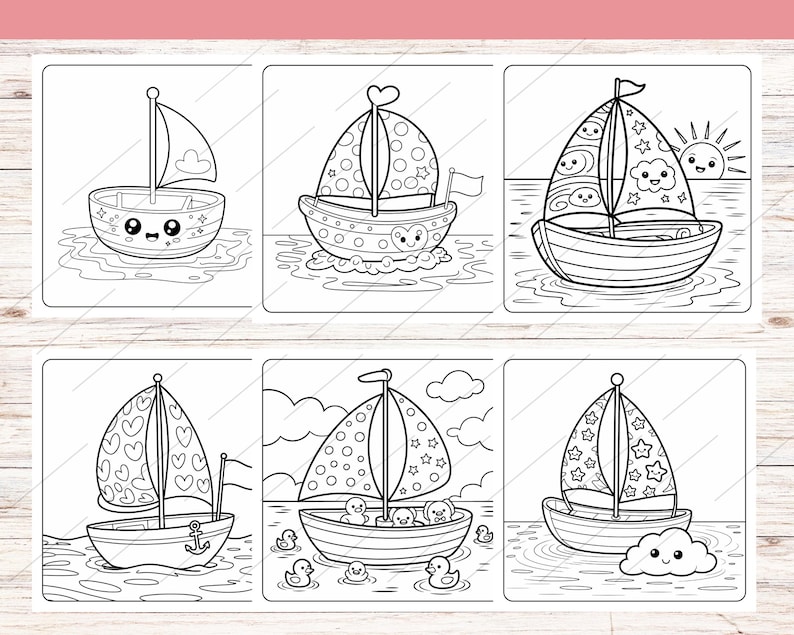 Bold and Easy Cute Little Boat Coloring Book/25 Coloring Pages/digital ...