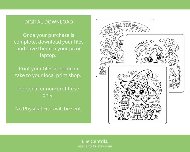 Kawaii Halloween Coloring Book: 25 Poison Magic Pages (digital Download ...