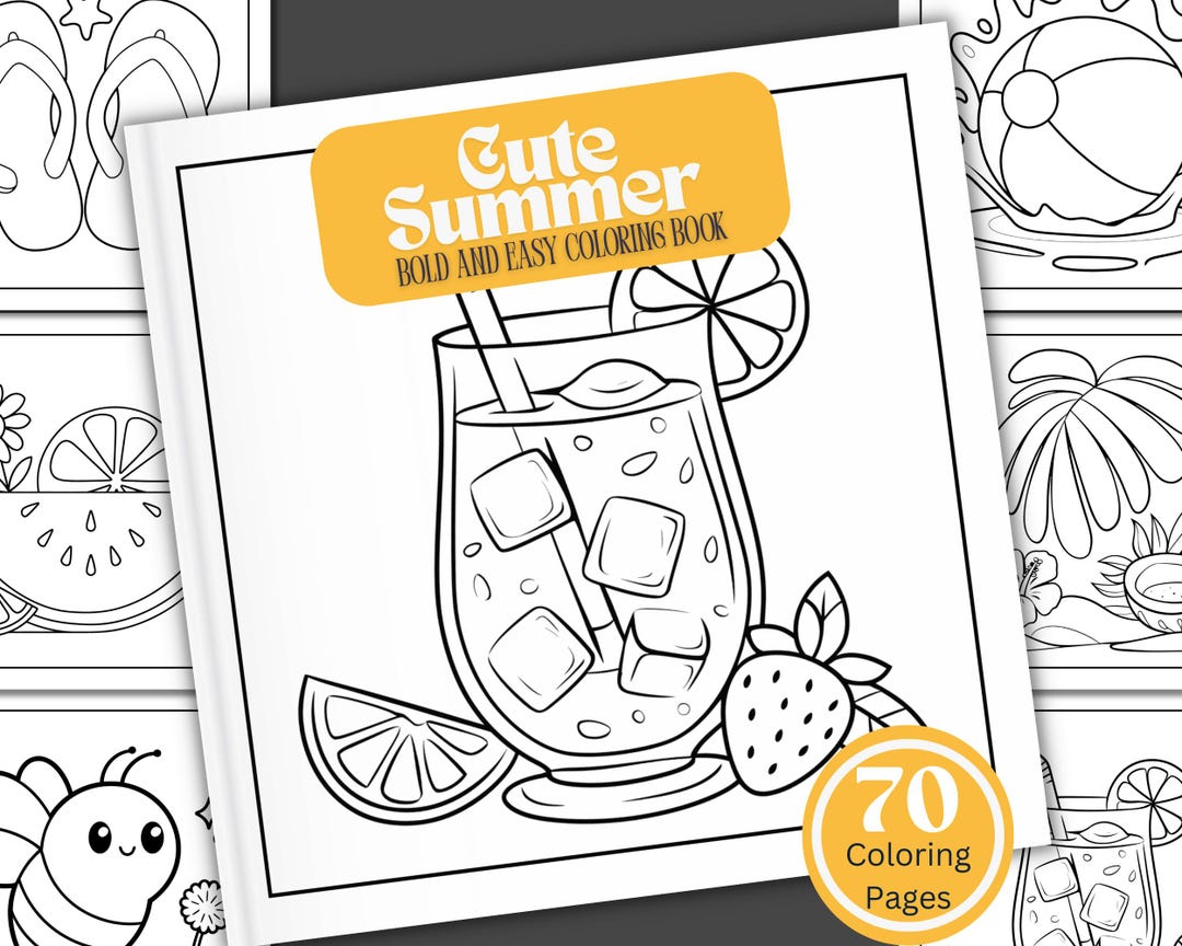 Bold and Easy Cute Summer Coloring Book/70 Coloring Pages/digital ...