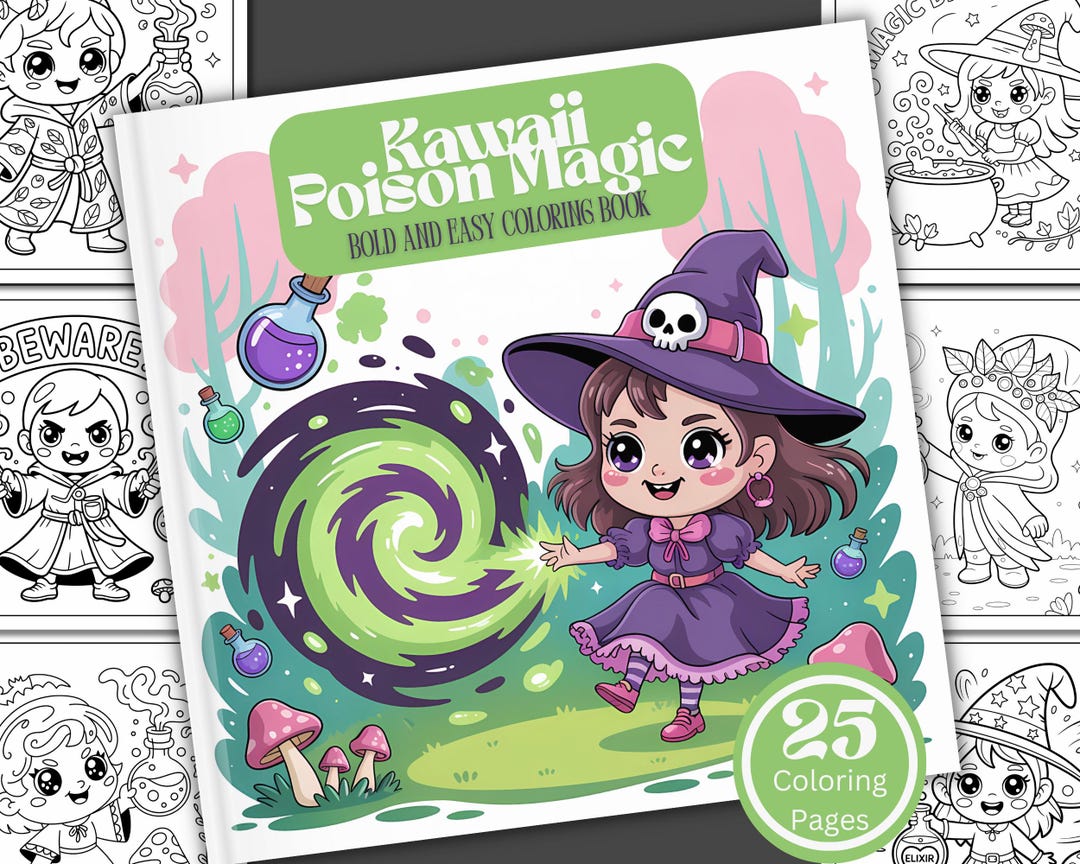 Kawaii Halloween Coloring Book: 25 Poison Magic Pages (digital Download ...