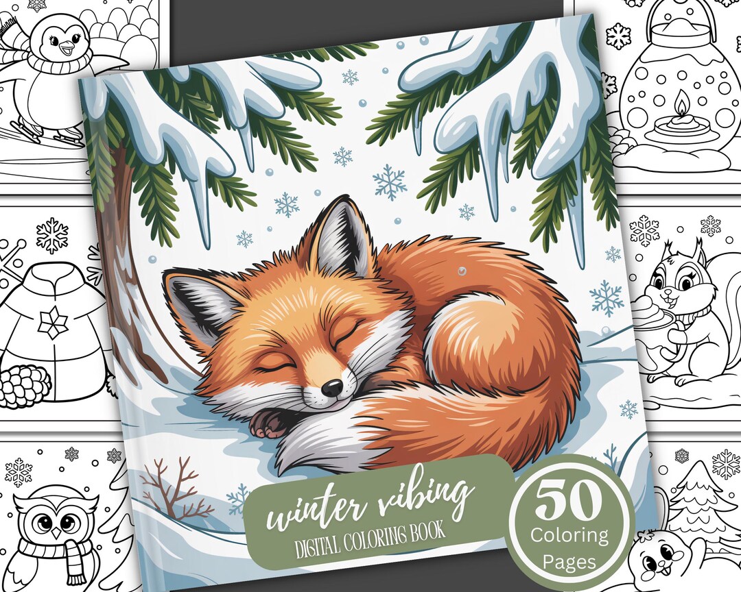 Winter Vibing Coloring Book/50 Coloring Pages/digital Download/kawaii ...