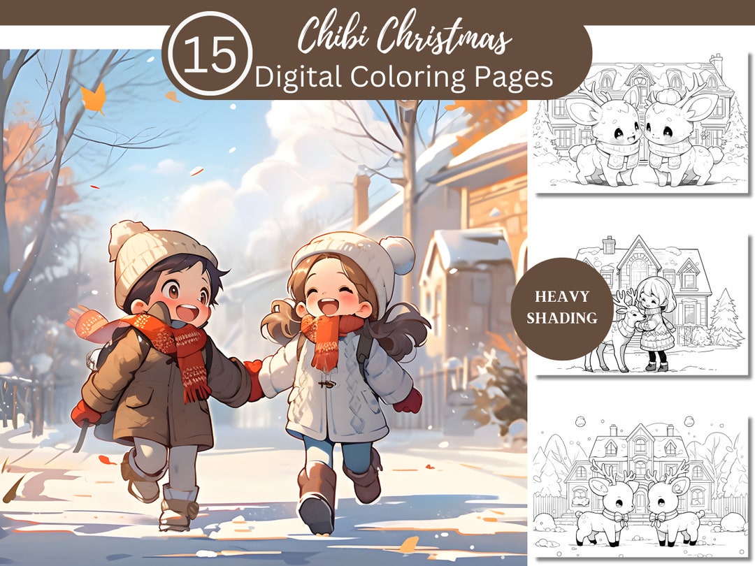 Beautiful Chibi Christmas Coloring Pages Set of 15 Digital Download ...