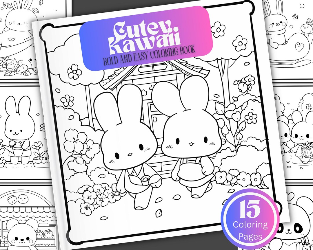 Bold and Easy Cutey Kawaii Coloring Book/15 Coloring Pages/digital ...