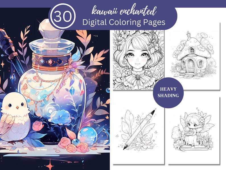 Kawaii Enchanted Coloring Book/30 Coloring Pages to Relax and Unwind ...