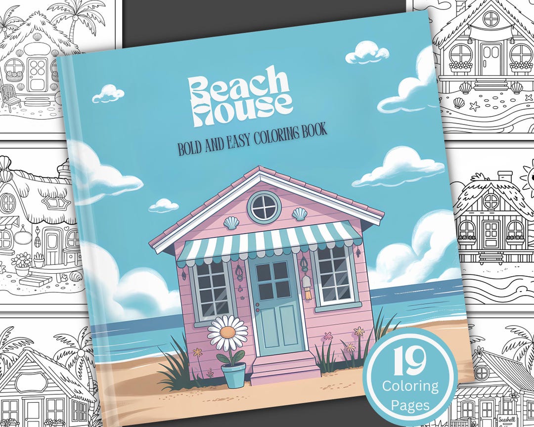 Bold and Easy Beach House Coloring Book/19 Coloring Pages/digital ...