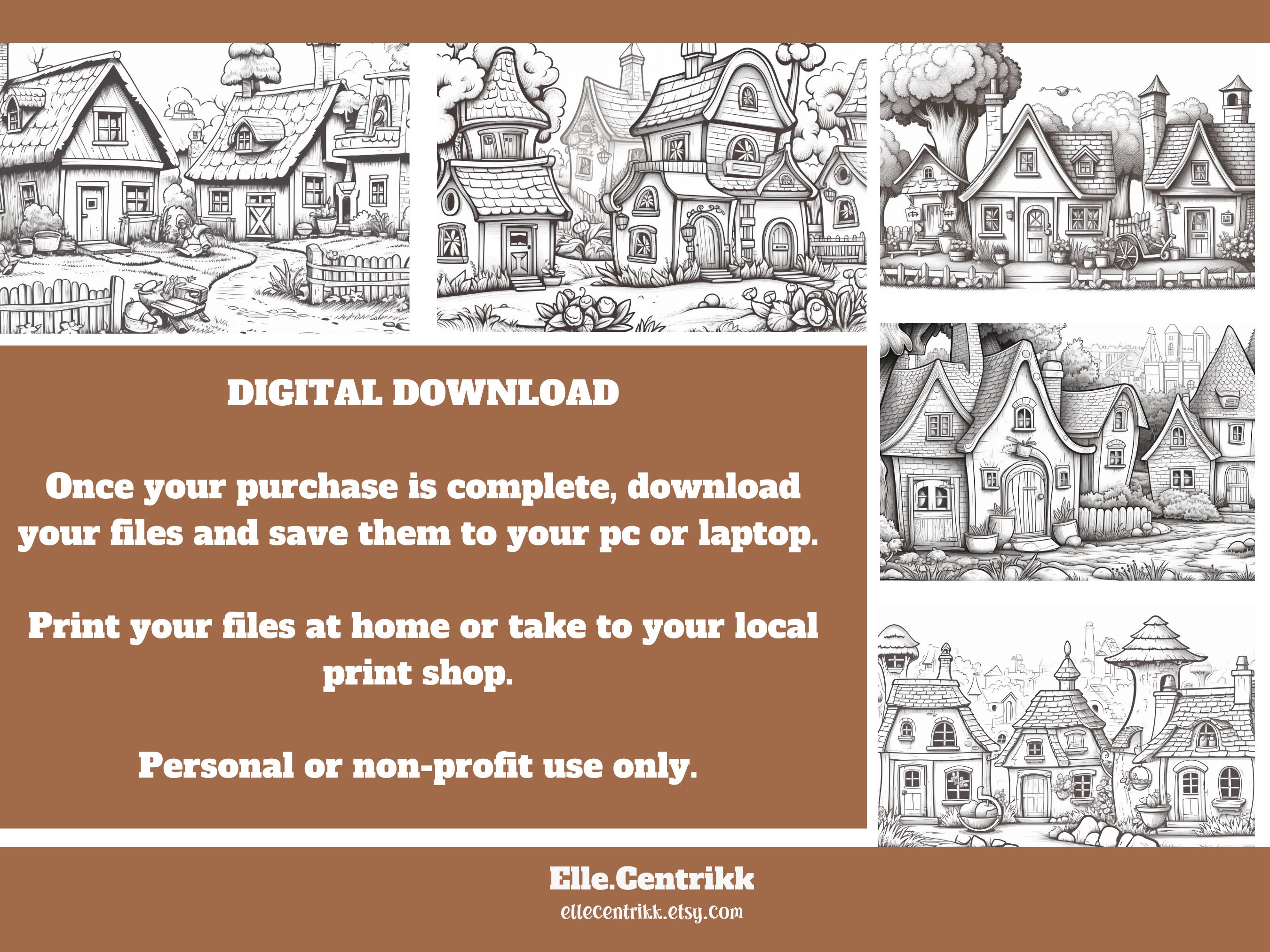 Gnome Villages 20 Coloring Pages Set Digital Download, Coloring Fun for ...