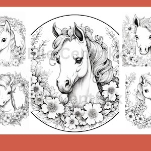 Floral & Horses Set of 25 Coloring Pages/relax and Unwind/adult ...