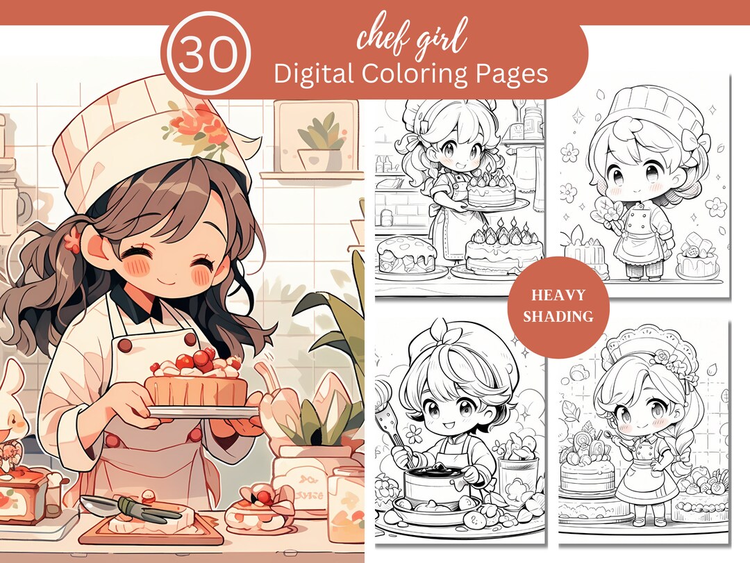 Chef Girls Coloring Book/30 Coloring Pages to Relax and Unwind, Clear ...