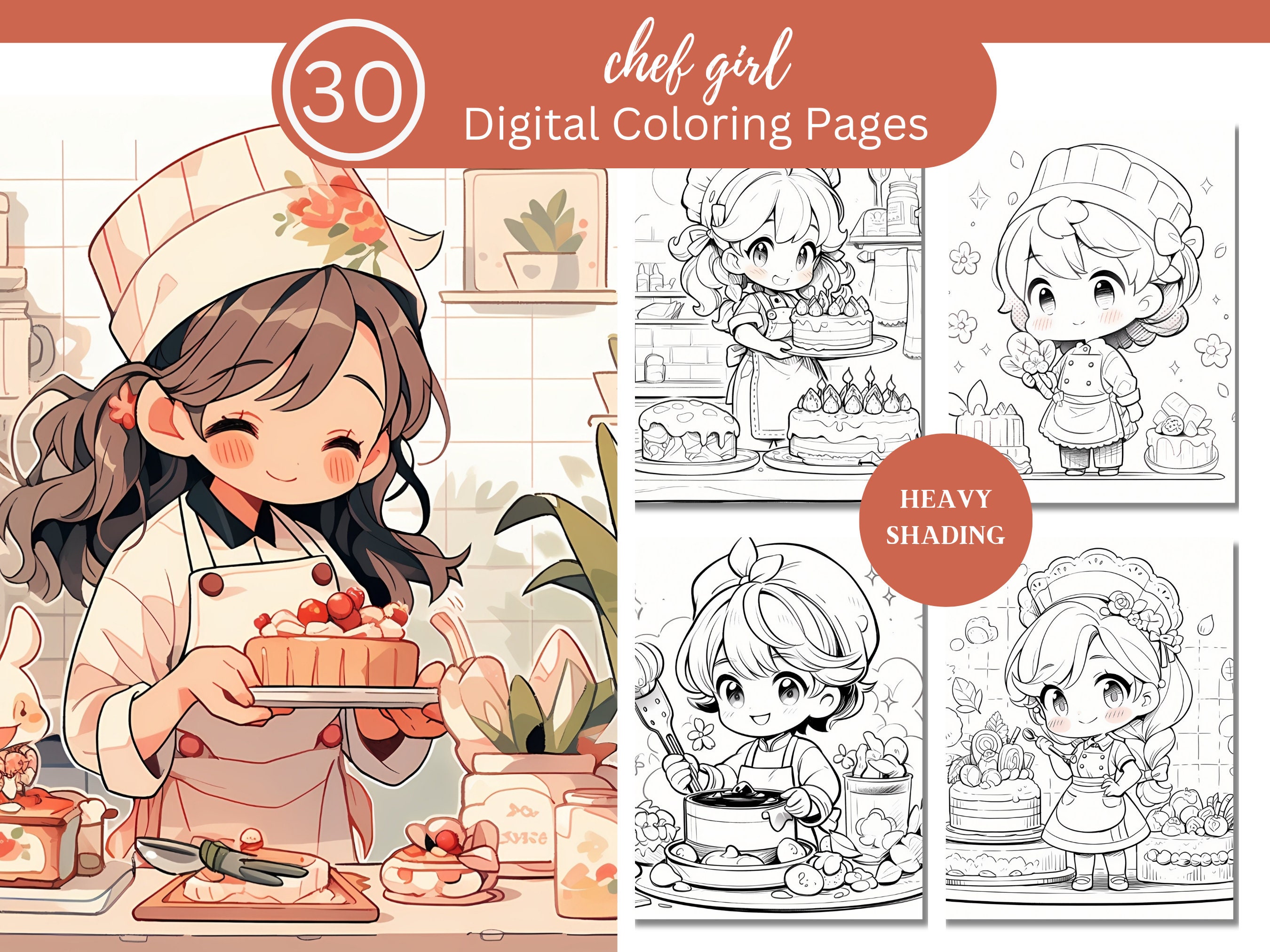 Chef Girls Coloring Book/30 Coloring Pages to Relax and Unwind, Clear ...