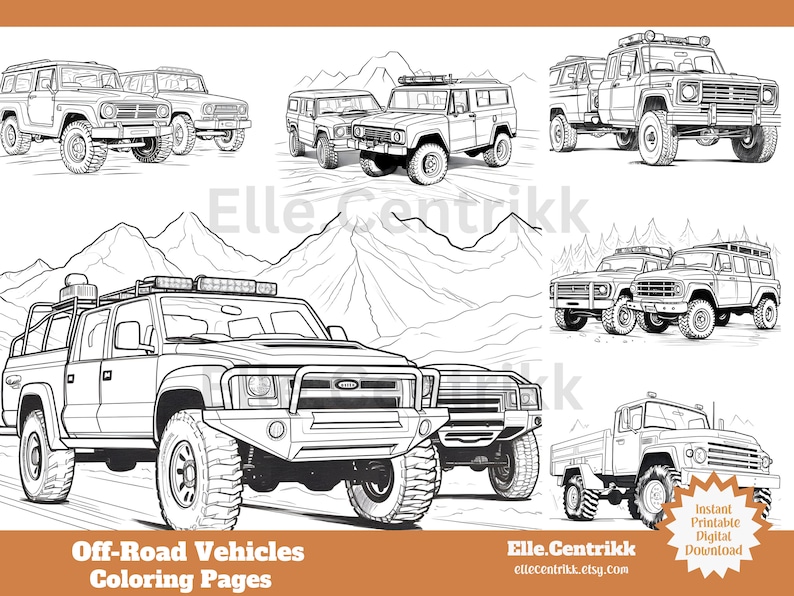 25 Off-road Vehicles Coloring Pages Adult Coloring - Etsy