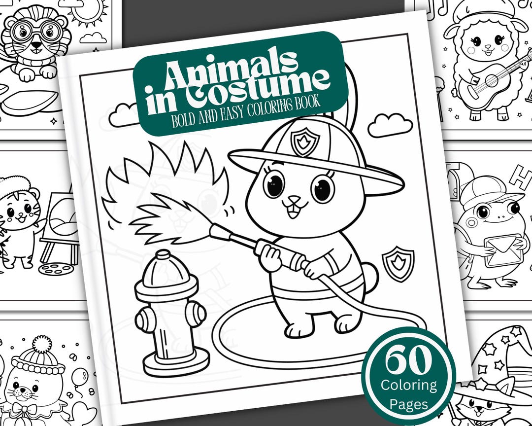 Animals in Costume Coloring Book: 60 Cutesy Kawaii Pages (digital ...