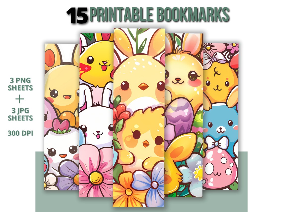 Cute Kawaii Animal Bookmarks Set of 15 Bookmarks Digital Downloads ...