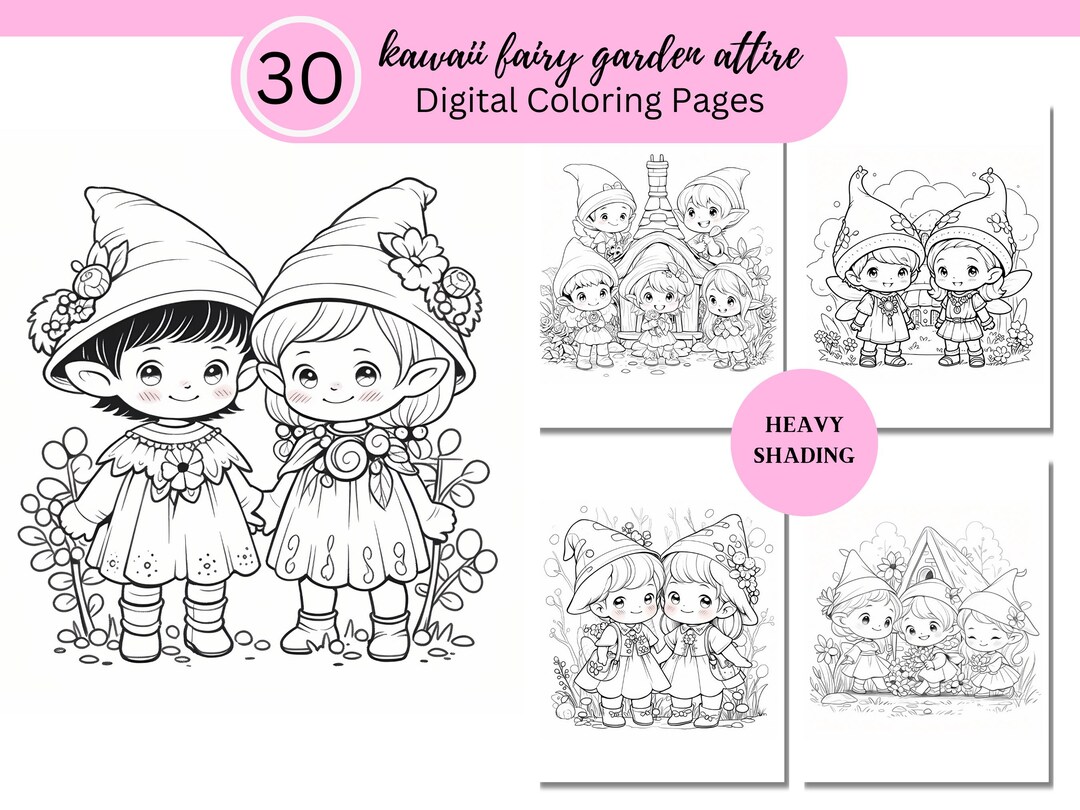 Kawaii Fairy Garden Attire Coloring Book Fun/30 Coloring Pages/gift ...