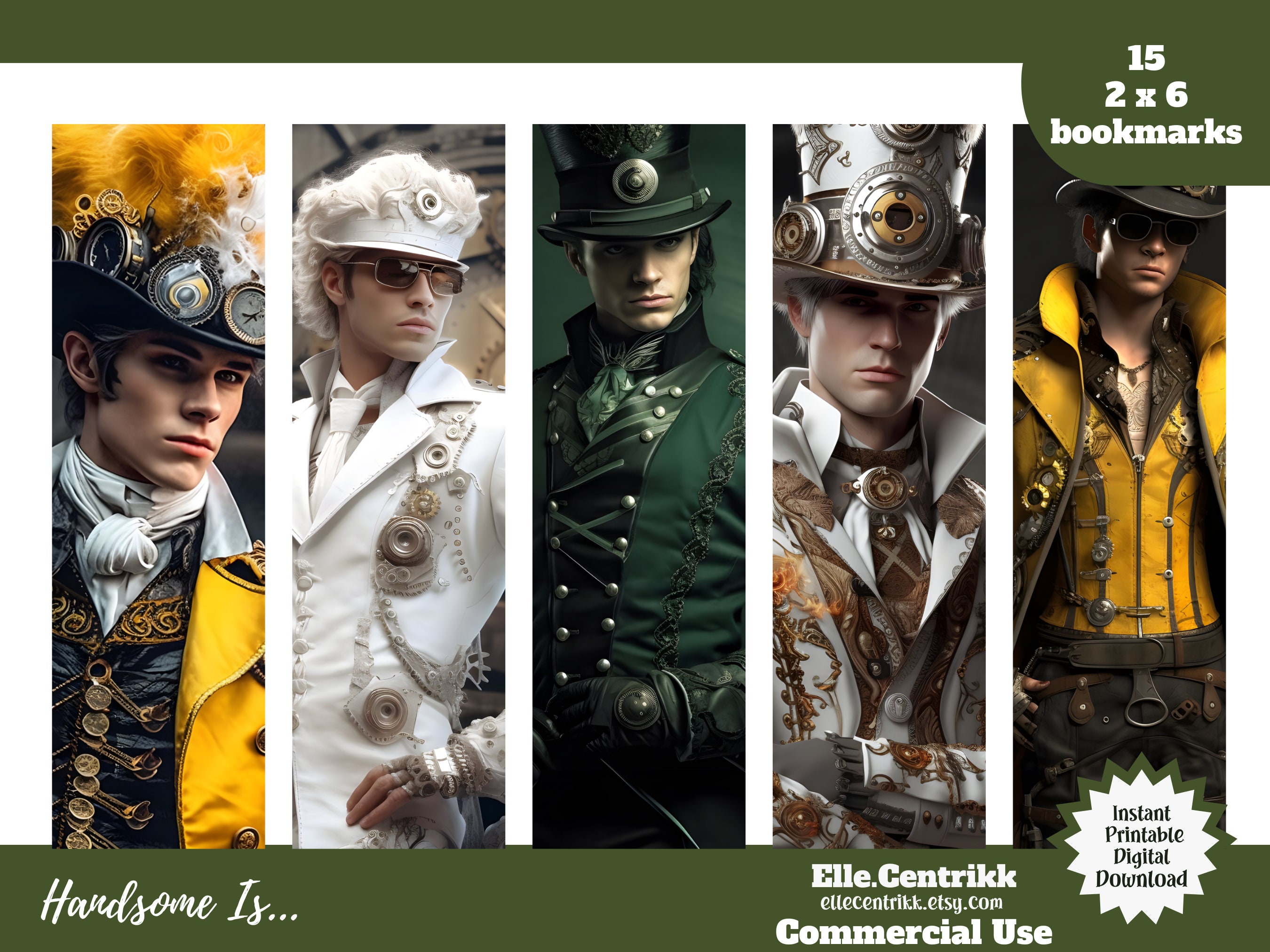 Steampunk Handsome Is...male Bookmarks Set Handsome Men Digital ...