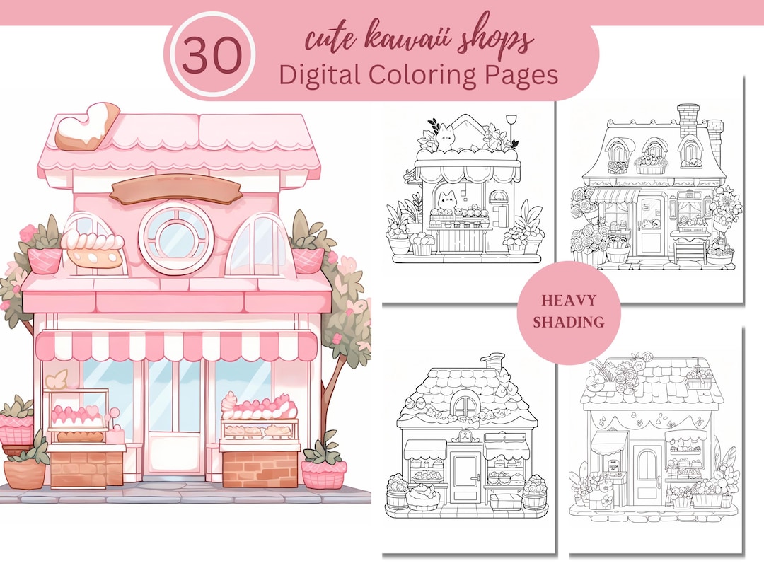 Cute Kawaii Shops Coloring Book/30 Coloring Pages to Relax and Unwind ...