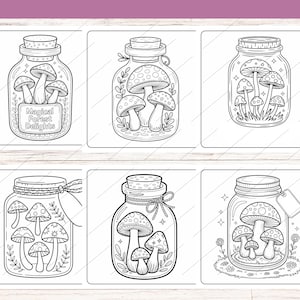Magical Mushrooms Coloring Book: 41 Kawaii Jar Designs (digital ...
