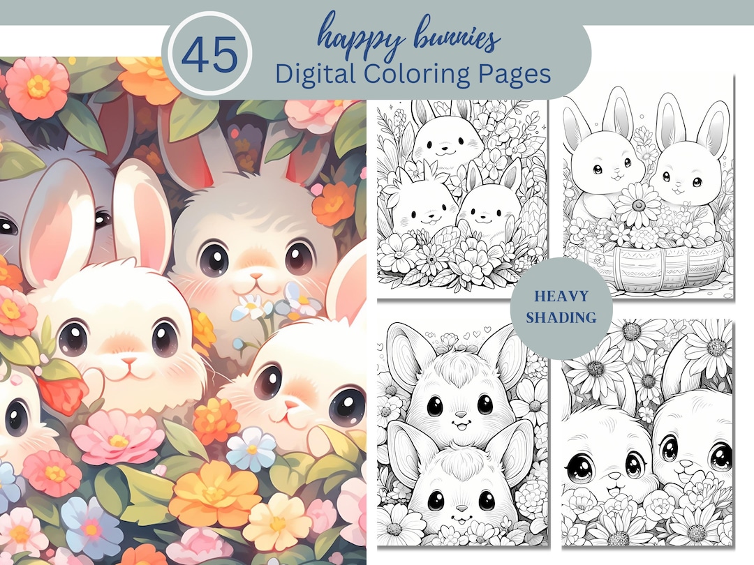 DISCONTINUED - Happy Bunnies Coloring Book/45 Coloring Pages/digital ...