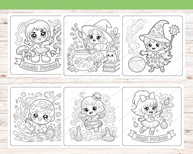 Kawaii Halloween Coloring Book: 25 Poison Magic Pages (digital Download ...