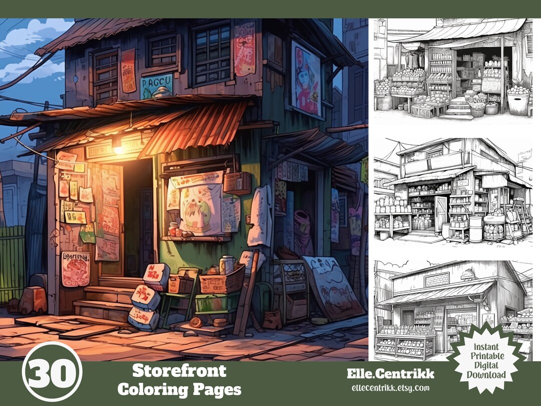 Urban Corner Storefronts: 30 Delightful-challenging Coloring - Etsy
