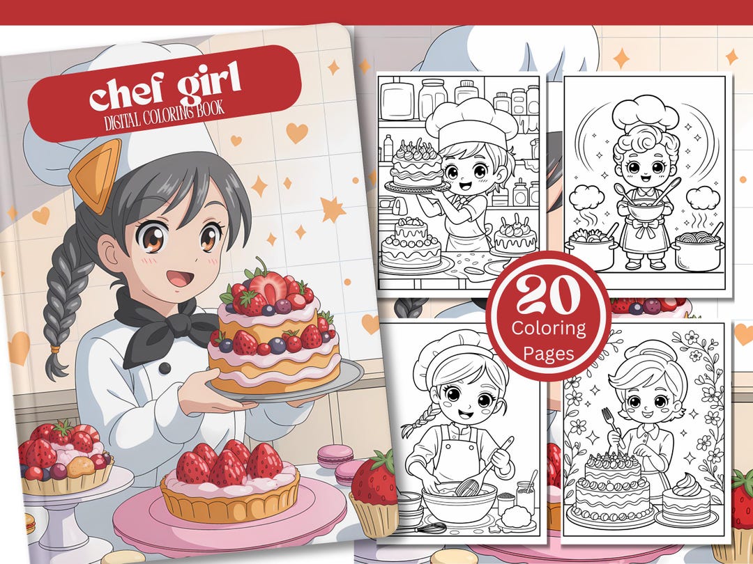 Chef Girl Coloring Book, 20 Kawaii Pages (digital Download) - Etsy