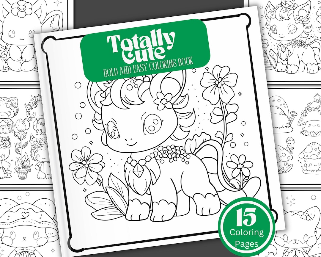 Bold and Easy Totally Cute Coloring Book/15 Coloring Pages/digital ...