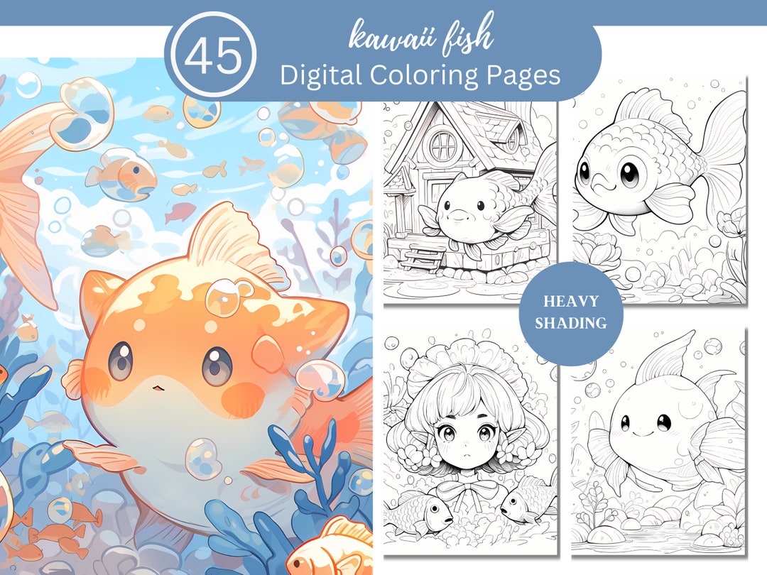 DISCONTINUED - Cute Kawaii Fish Coloring Book/45 Coloring Pages to ...