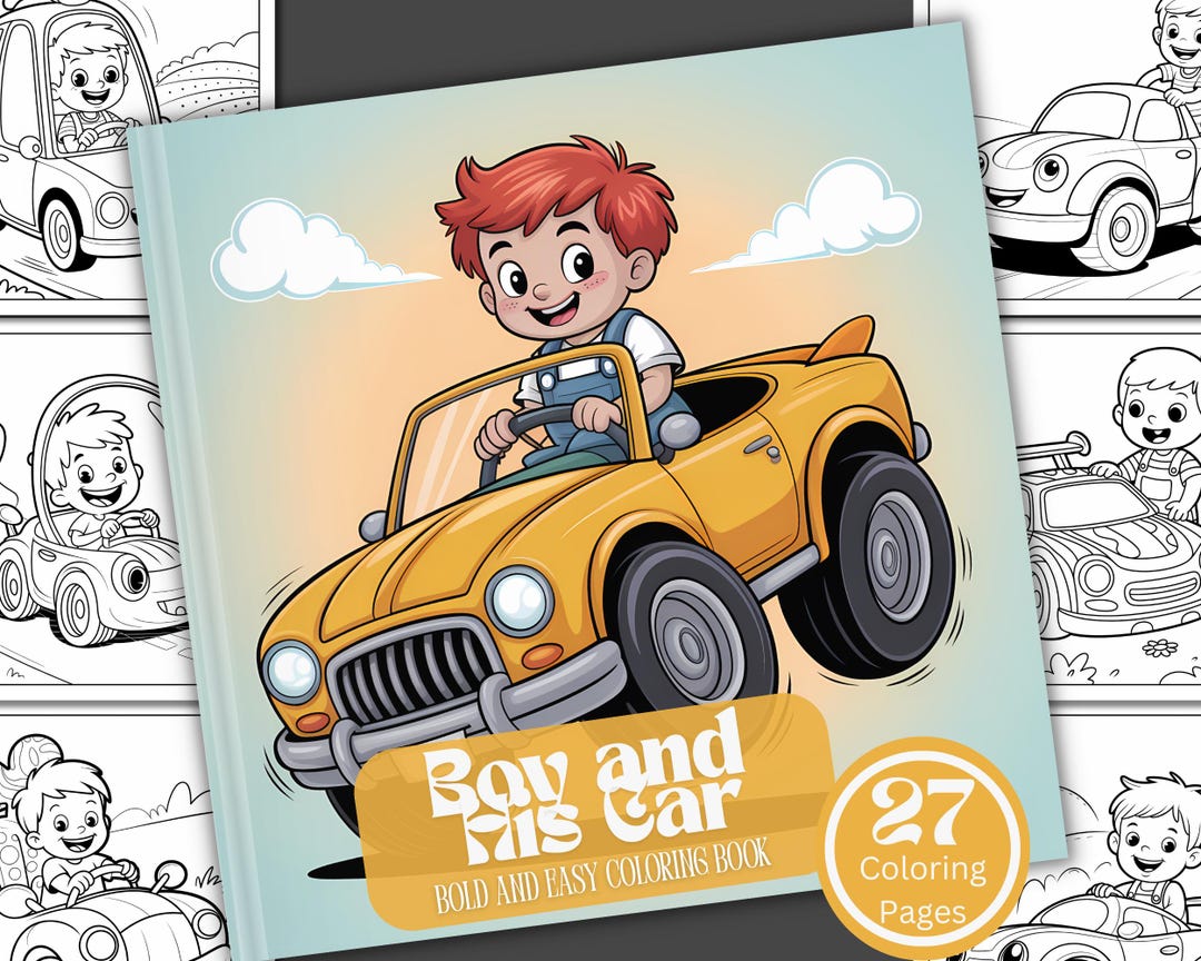 Bold and Easy Boy and His Car Coloring Book/27 Coloring Pages/digital ...