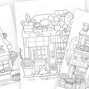 Cute Kawaii Shops Coloring Book/30 Coloring Pages to Relax and Unwind ...