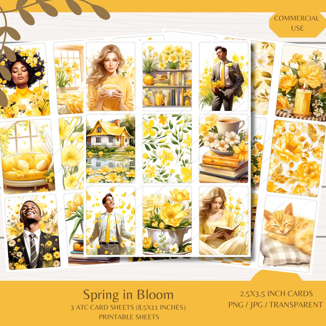 Spring in Bloom ATC Cards - Three 8.5x11 Cards Sheets - Digital ...