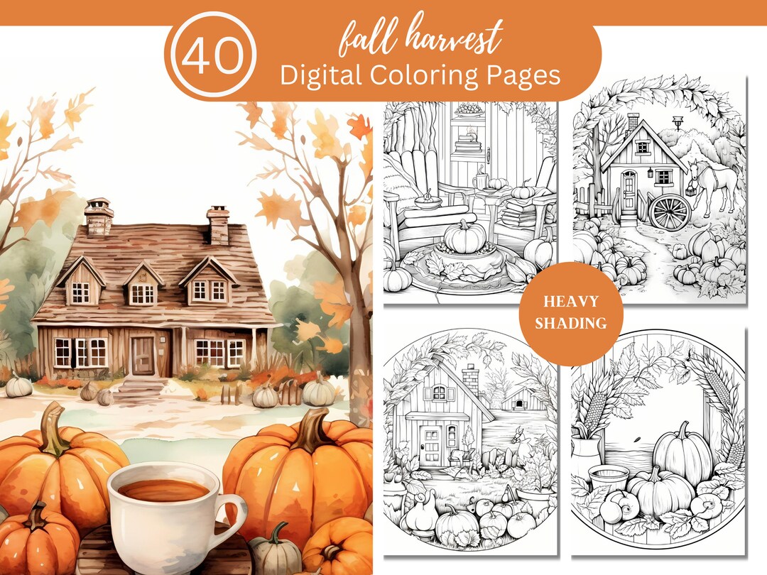 Fall Harvest Coloring Book/40 Coloring Pages to Relax and Unwind ...