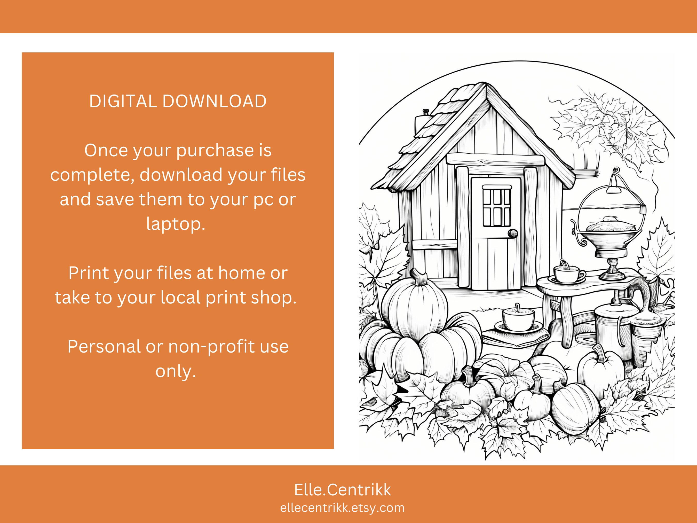 Fall Harvest Coloring Book/40 Coloring Pages to Relax and Unwind ...