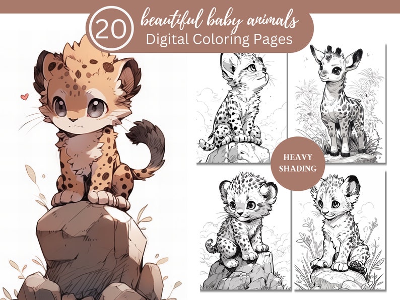 Beautiful Baby Animals Coloring Pages Set of 20 Pages Digital Download ...