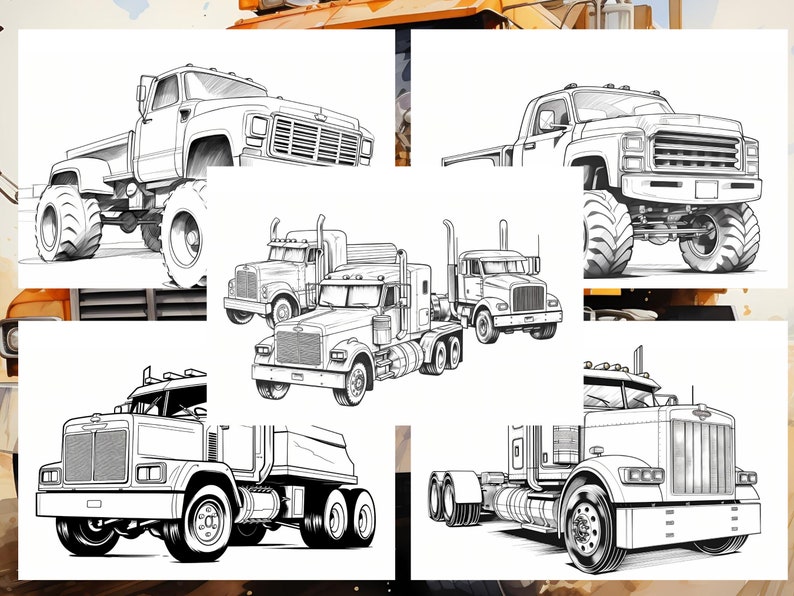 50 Truckin' Fun Coloring Pages Set Digital Download Coloring for Him ...