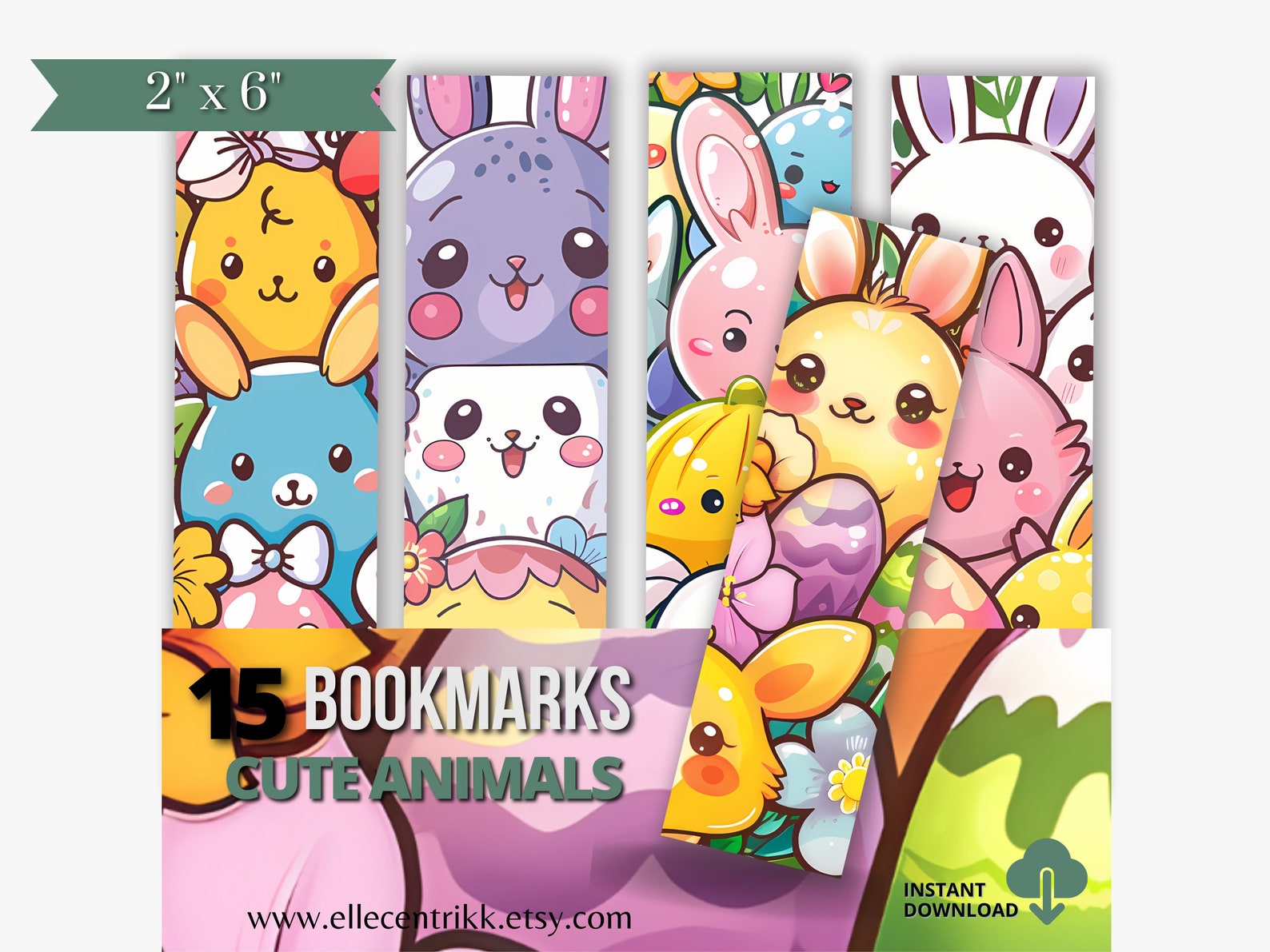 Cute Kawaii Animal Bookmarks Set of 15 Bookmarks Digital Downloads ...