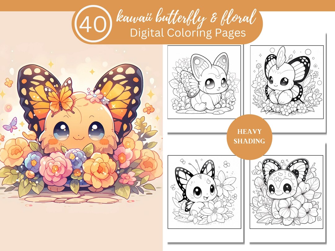 Kawaii Butterfly Floral 1 Coloring Book/40 Coloring Pages/gift Giving ...