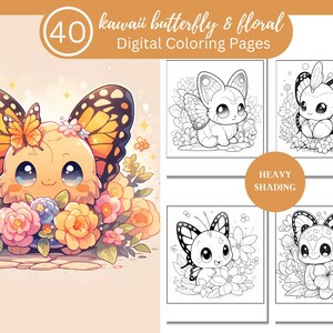 Kawaii Butterfly Floral 1 Coloring Book/40 Coloring Pages/gift Giving ...