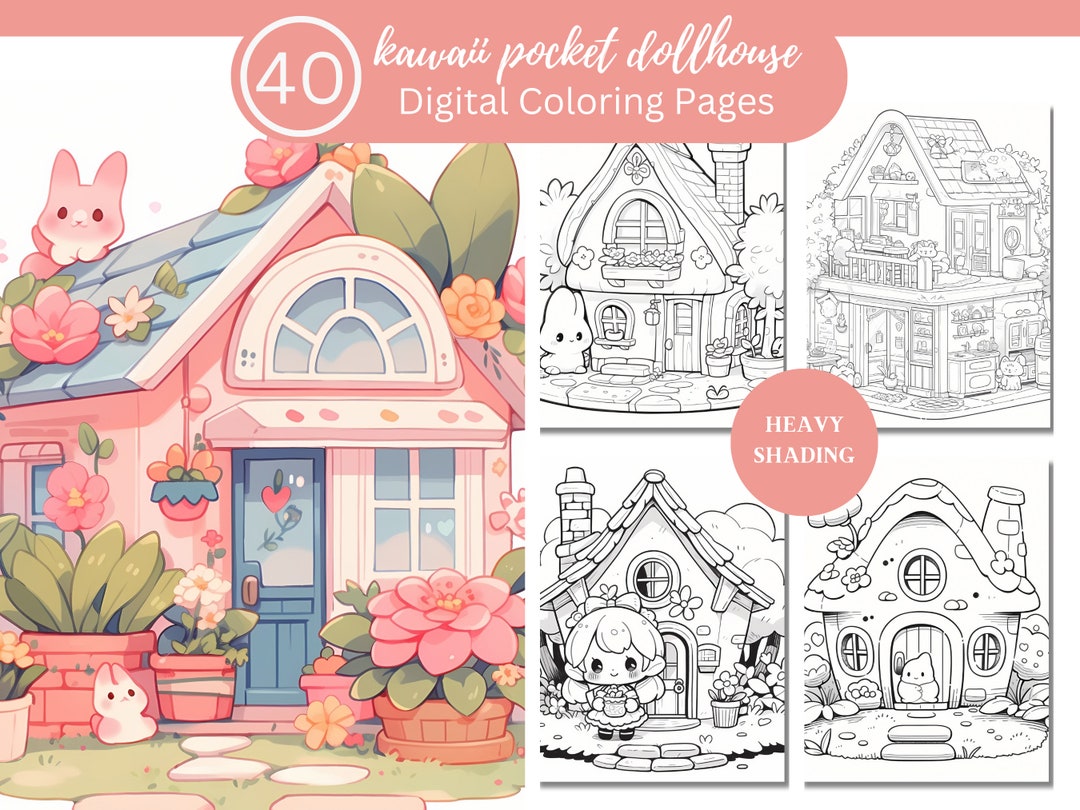 Kawaii Pocket Dollhouse Coloring Book Fun for All/40 Coloring Pages to ...